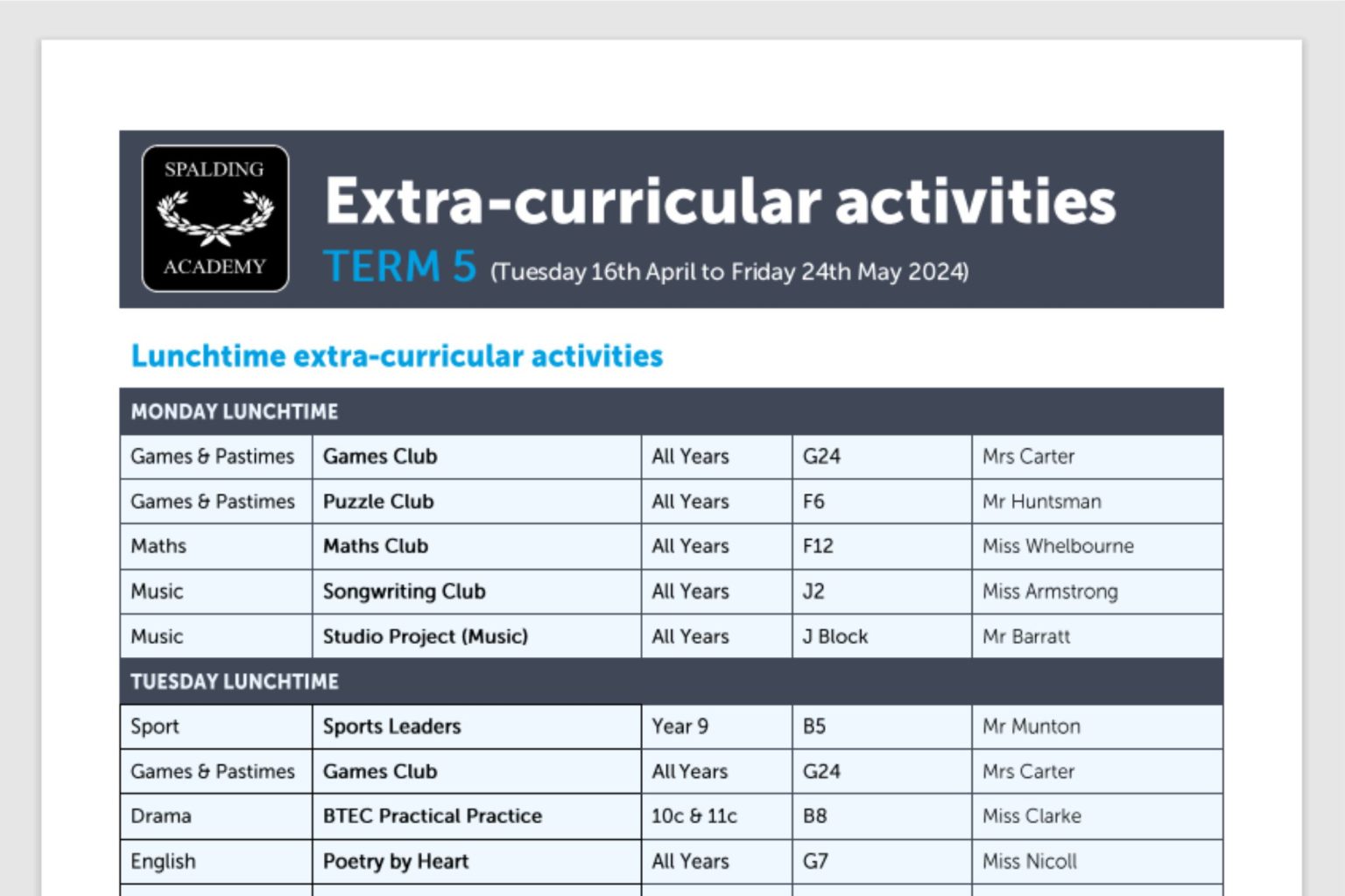 Discover our extra-curricular and subject revision sessions – Spalding ...